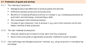 IGCSE Business Studies 4.1 Production of goods and services - Thames Notes